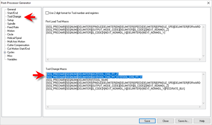 RhinoCAM FAQs > Post-Processing > How to: Add a Tool Change Point